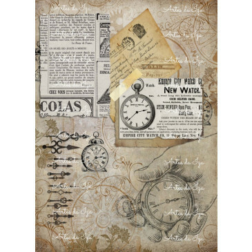 Papel para Scrap A4 - Lady and Clocks - Folha 06