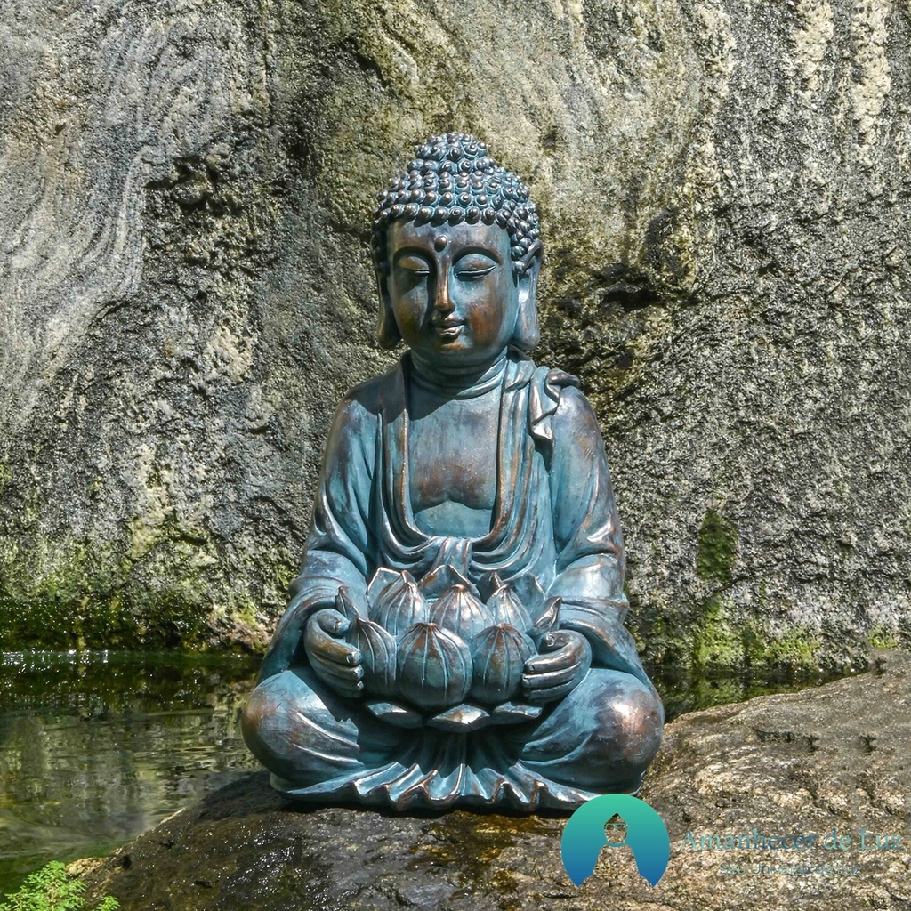 Escultura em Resina Buda Luz Solar Jardinagem Flor de Lotus