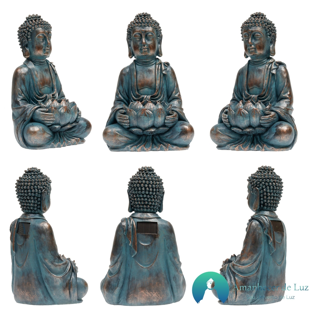 Escultura em Resina Buda Luz Solar Jardinagem Flor de Lotus