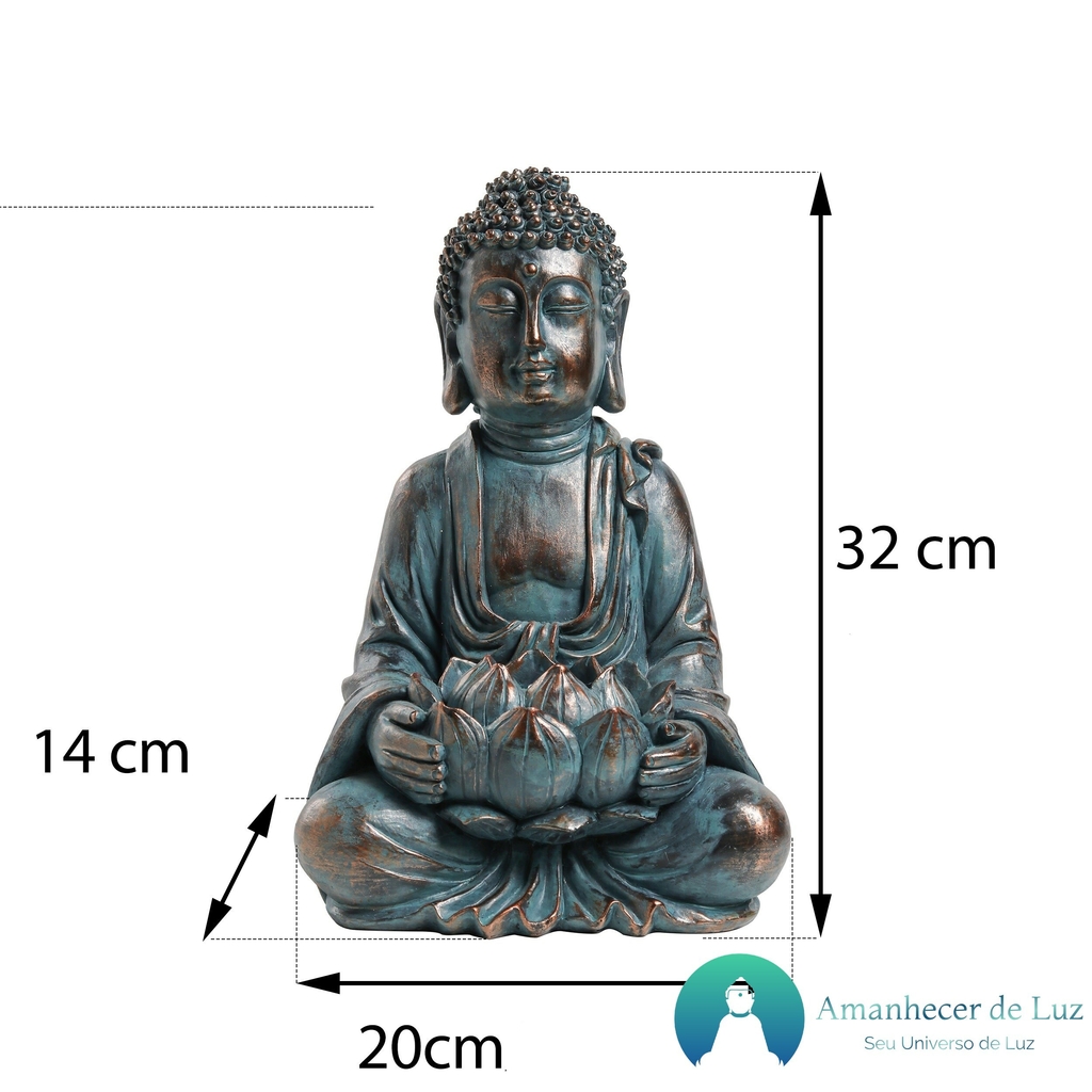 Escultura em Resina Buda Luz Solar Jardinagem Flor de Lotus