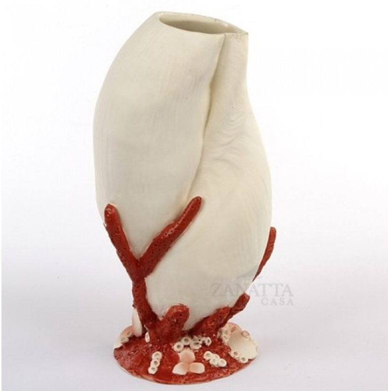 Vaso de Concha com Base de Coral Vermelho e Mini Conchas