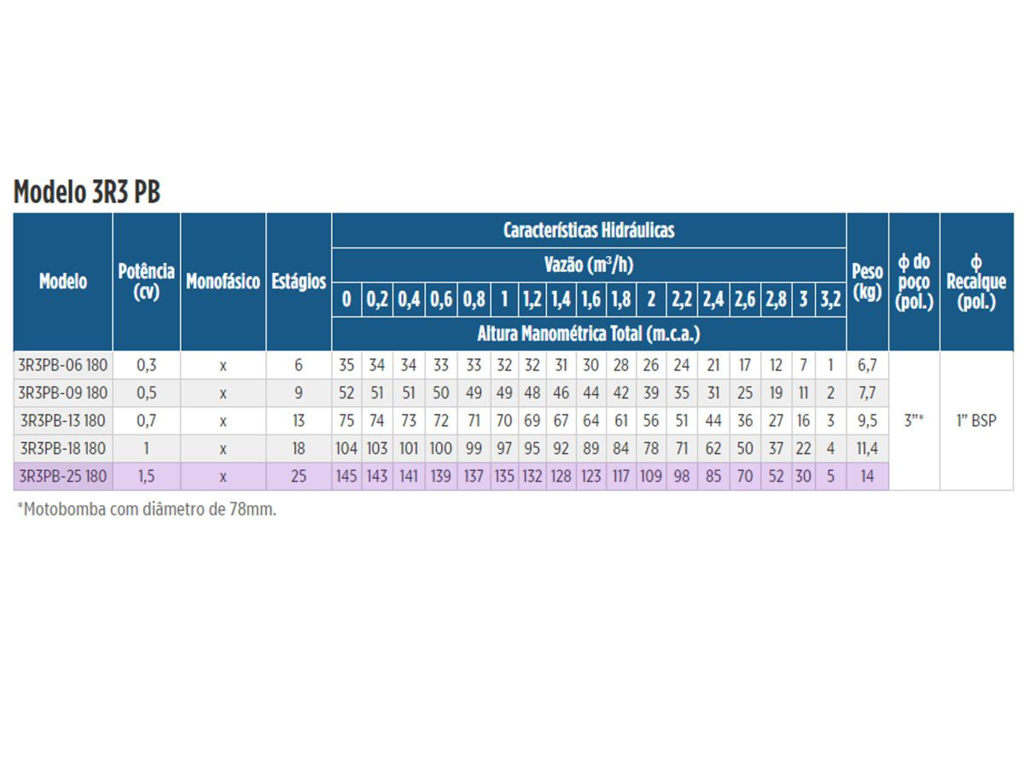 Motobomba para Poço Artesiano Leão 3R3PB-25 180 1,5 CV Monofásico 220V