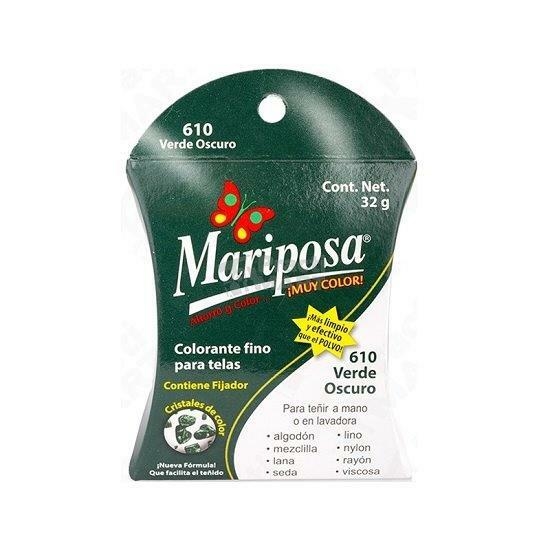 COLORANTE (PINTURA) PARA ROPA COLOR VERDE OSCURO 36GR MOD.610 MARIPOSA