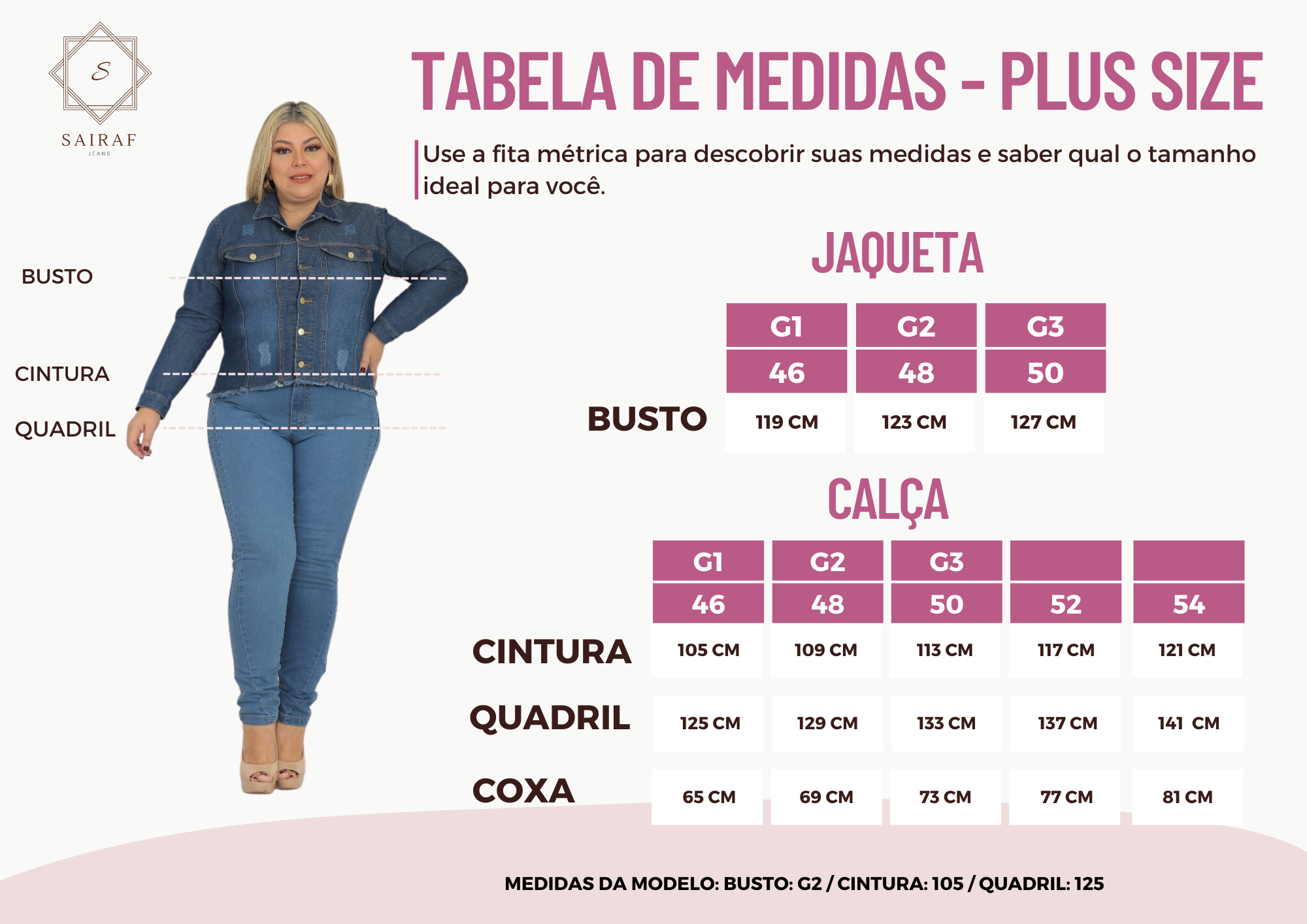 Loja online de Sairaf Jeans - Guia de medidas