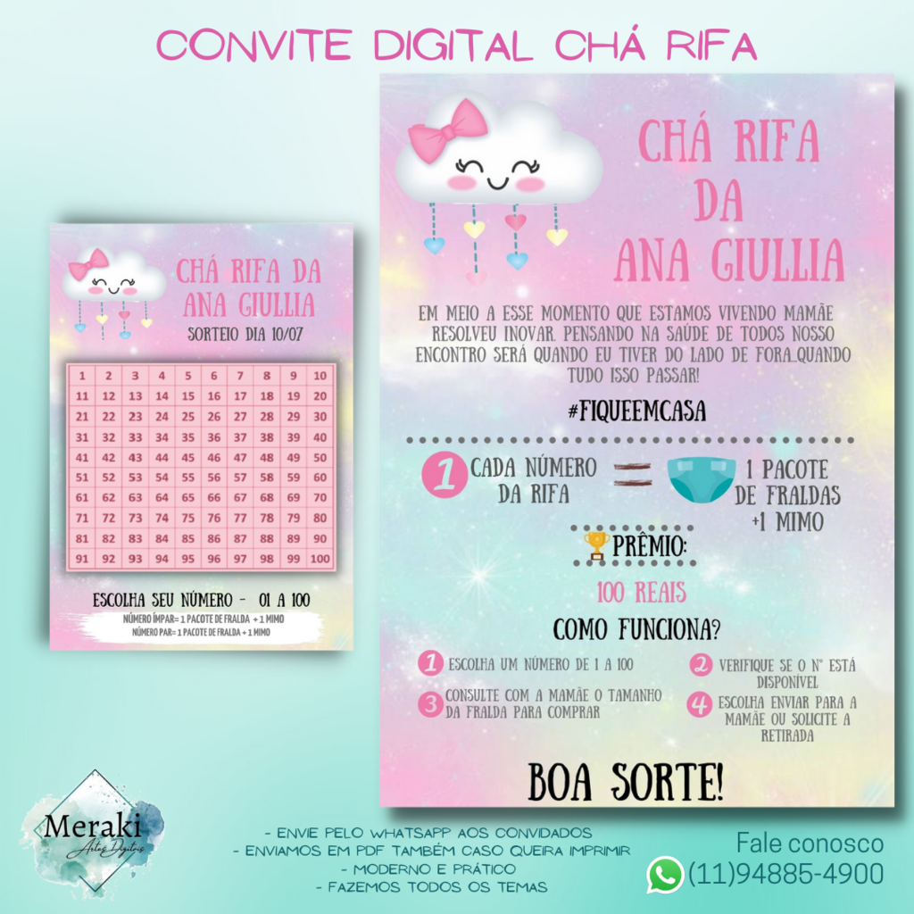 Convite Chá Rifa Nuvens - Meraki Artes Digitais