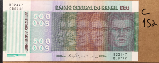 Cedula Brasil C-152 059742 1980 1960-2763 Ernane Galvêas Carlos Langoni