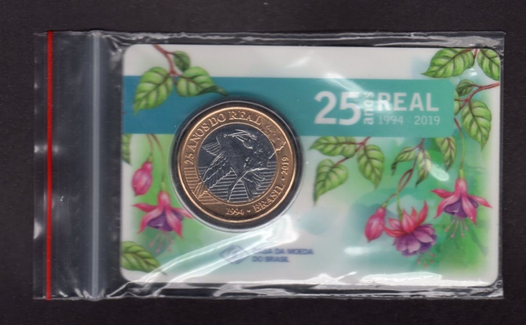 Blister Moeda 1 Real Comemorativa Aos 25 Anos Do Plano Real Oficial Casa Da Moeda Origem : Brasil