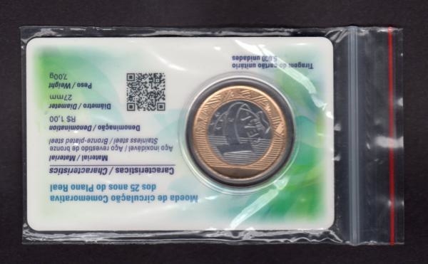 Blister Moeda 1 Real Comemorativa Aos 25 Anos Do Plano Real Oficial Casa Da Moeda Origem : Brasil