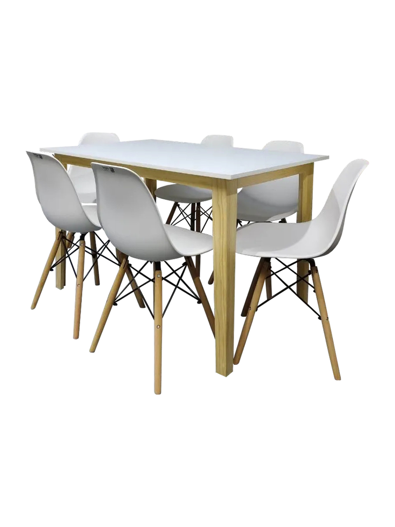 Comedor Minimalista Blanco Polo con 6 Sillas Eames