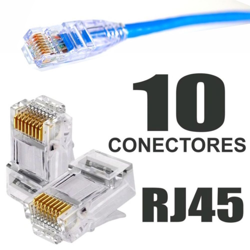 Kit Com 10 Conectores de Rede Ethernet Lan RJ45 CAT5/5E/6 8 vias