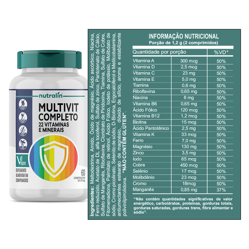 Multivitamínico 22 Vitaminas e Minerais - 60 Comprimidos