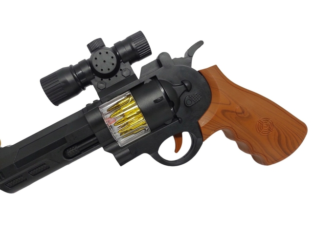 Revolver Brinquedo Power True Som Luz Gira Tambor Pro Imagem 24CM