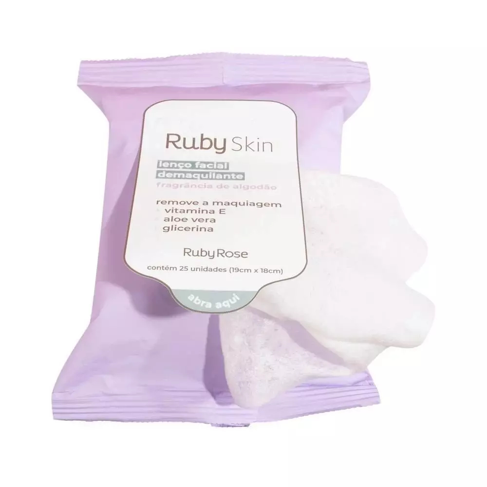 Lenço Demaquilante Vegano Ruby Skin Ruby Rose HB203 Fragrância de Algodão