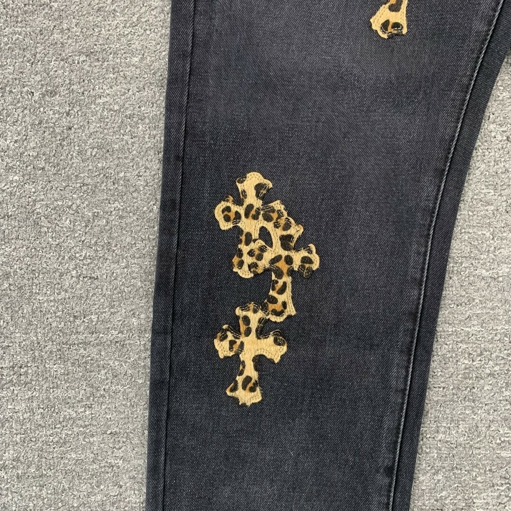Chrome Hearts green & leopard cross patch jeans men's