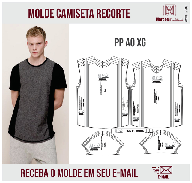 Molde Camiseta Recorte Lateral 1038 - Marcos Modelista