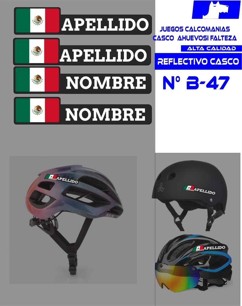 CALCOMANIAS REFLECTIVAS PARA CASCO BICI MOTO O AUTO NOMBRE PERSONALIZADO