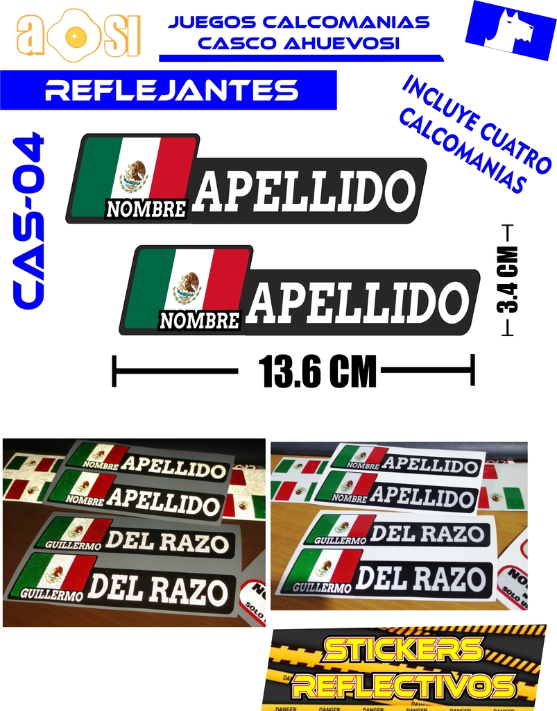 NOMBRE BANDERA CALCOMANIAS REFLECTIVAS PARA CASCO BICI MOTO O AUTO