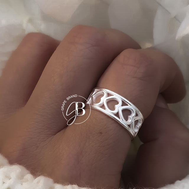 AN 381 - Anillo CORAZONES (ACERO BLANCO)