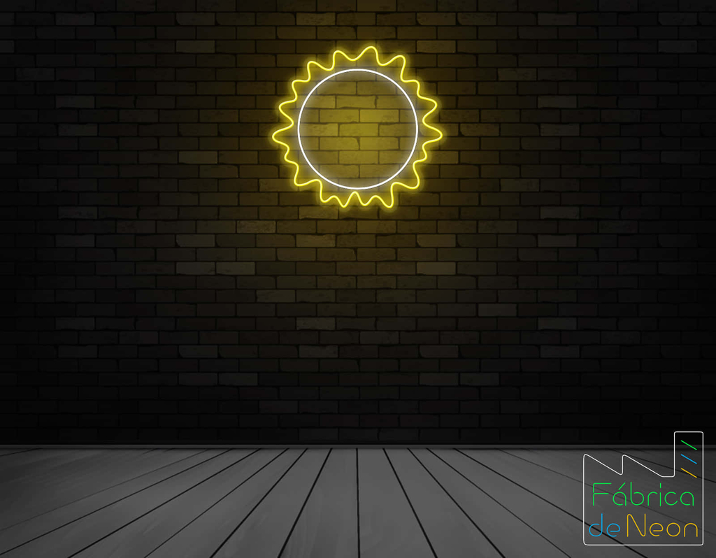 Placa em Neon com desenho de um Sol