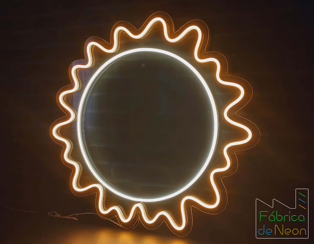 Placa em Neon com desenho de um Sol
