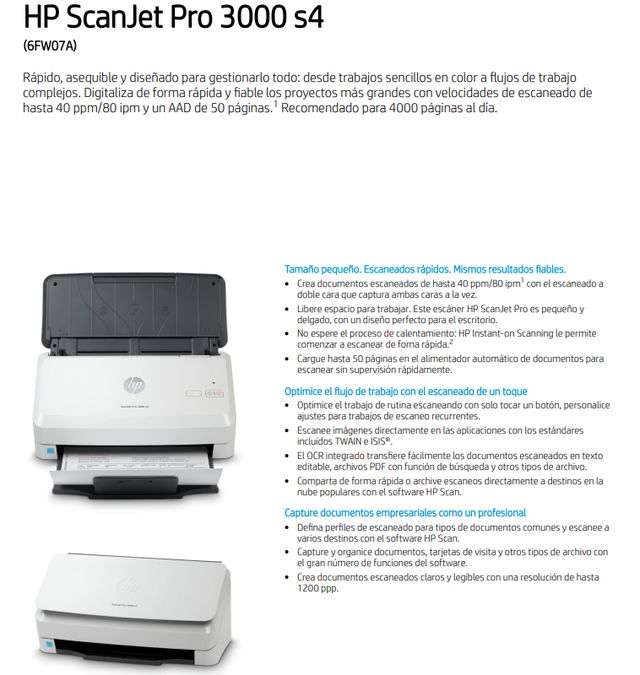 ESCÁNER HP SCANJET PRO 3000 S4 ADF - Comprar en Axudia