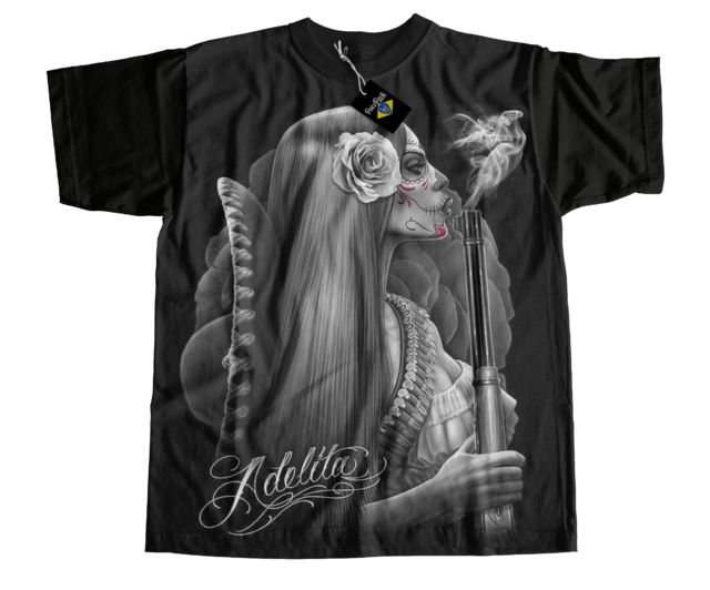 Camiseta Camisa Catrina Bandida Mexicana Rosa Espingarda