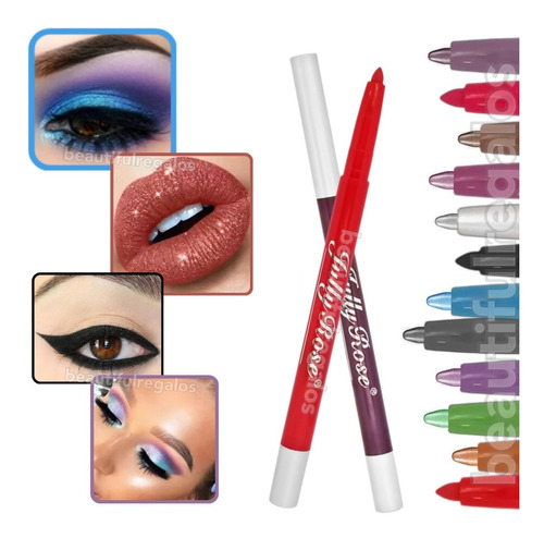 Kit X12 Lápiz Delineador Jully Rose Retractil Ojos Y Labios