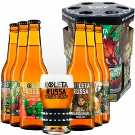 Kit Cerveja Roleta Russa c/ 6 gfs 355 ml e Copo 320ml