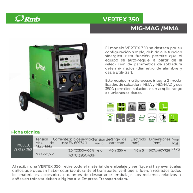 Soldadora Mig Rmb Vertex 350 Sinérgica + Combo