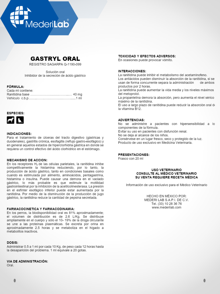 Gastryl Oral 20 ml - Comprar en URBAN VET MEX