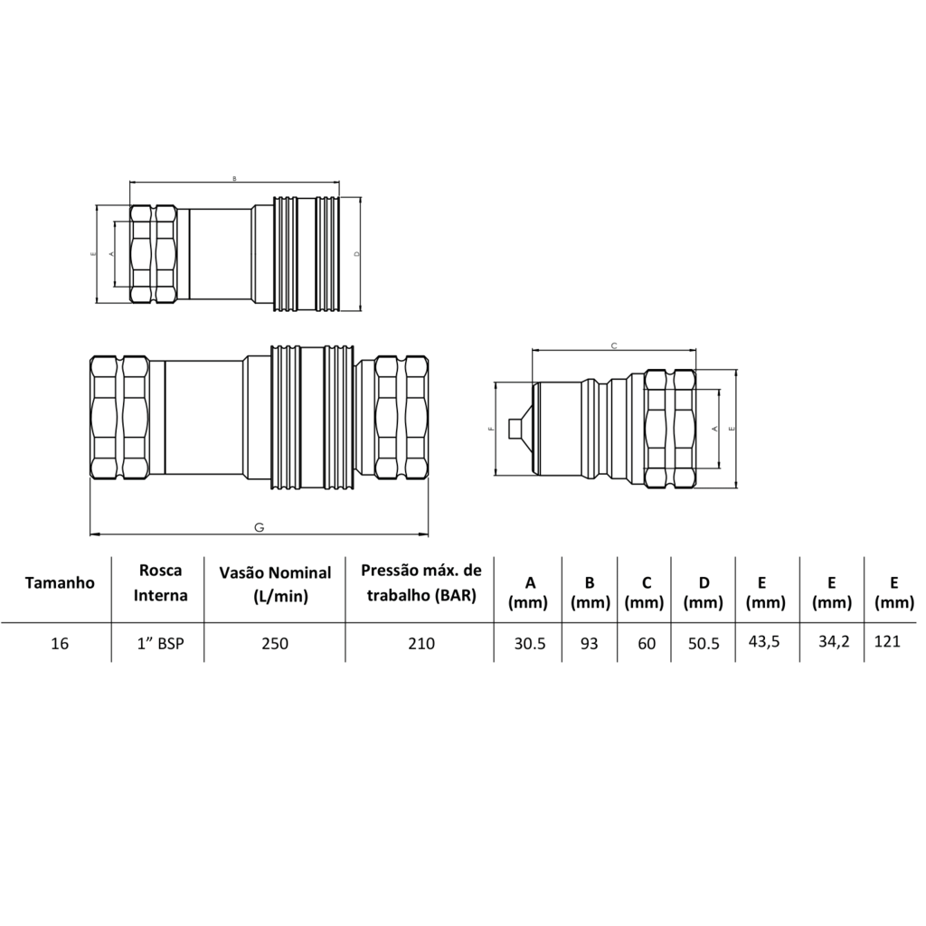 CONJUNTO DE ENGATE RÁPIDO 1 POLEGADA BSP