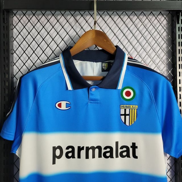 Camisa Retrô Parma Away 99/00 Parmalat - Branco e Azul