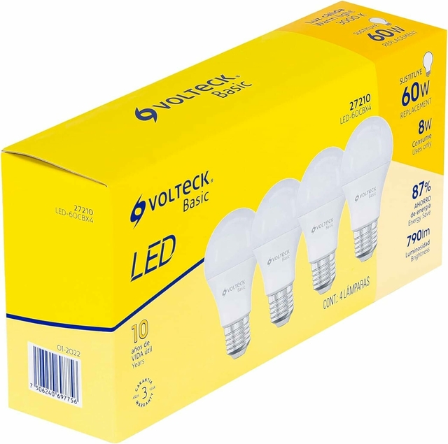 PACK DE 4 BOMBILLAS LED 60W/790lm MARCA VOLTECK BASIC