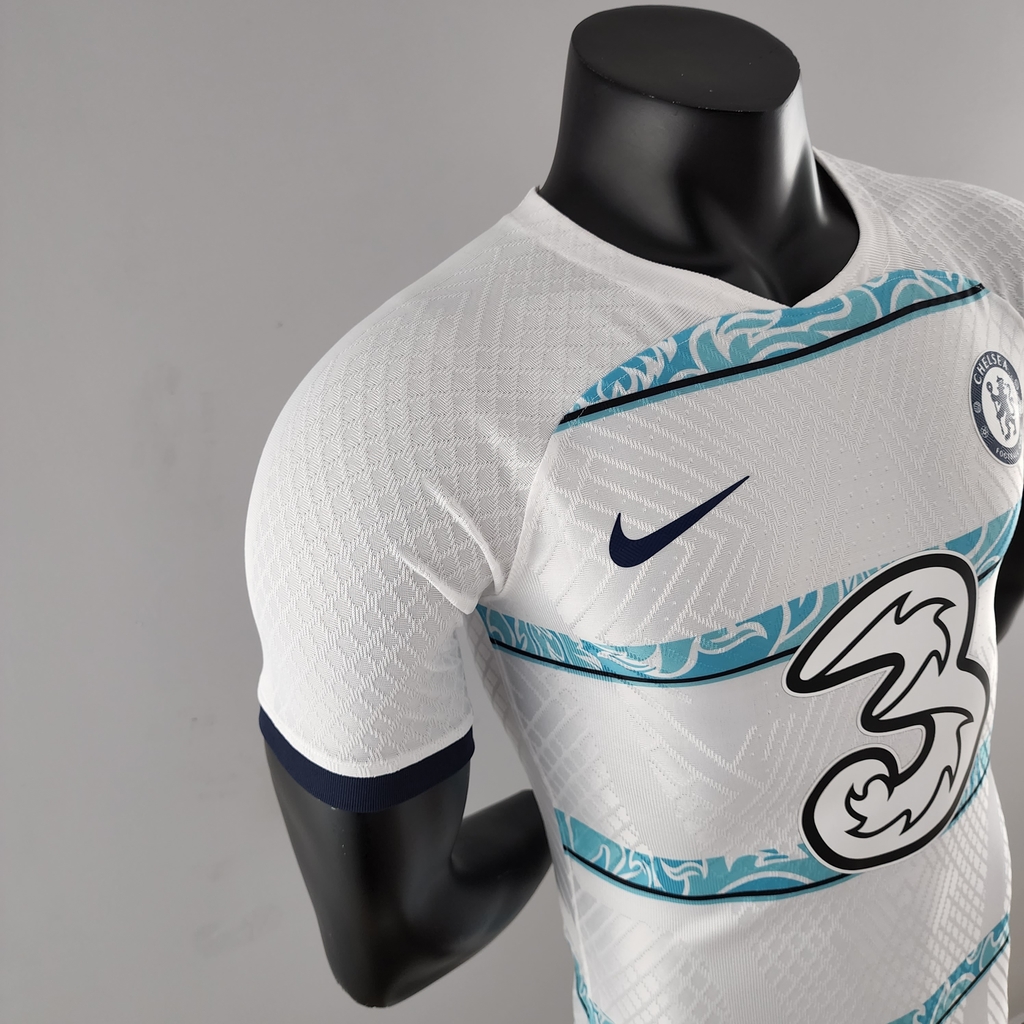 Camisa Chelsea Away 22/23 Jogador Nike Masculina - Branco e Azul Camisa Chelsea Away 22/23 Jogador Nike Masculina - Branco e Azul