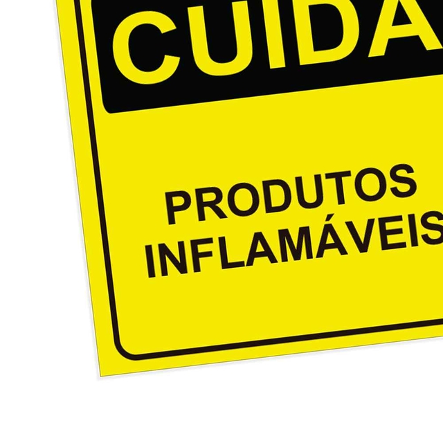 Placa de Sinalização Cuidado Produtos Inflamáveis em Pvc