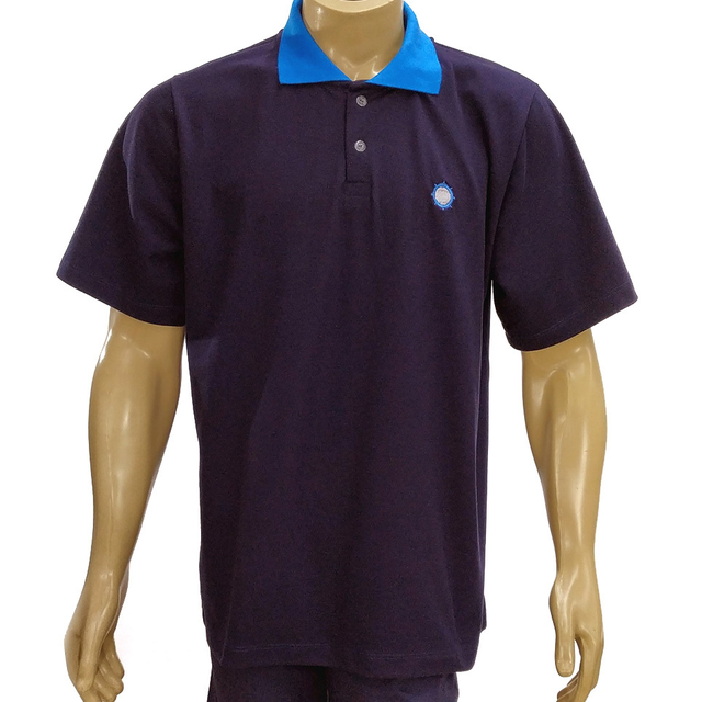 Camisa Polo Azul Marinho com Gola Azul e Bordado - Raro's Confecçõe