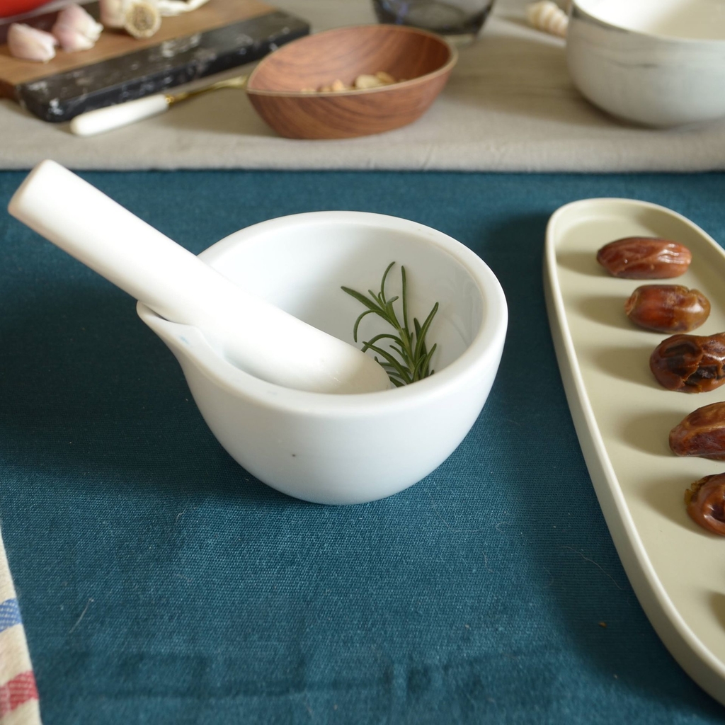 Mortero de cerámica blanco | Ideal para triturar y moler