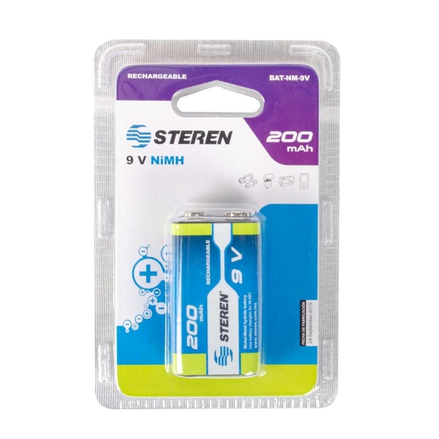 Pila Recargable NiMH 9V (cuadrada) 200 mAh | Baterías y pilas