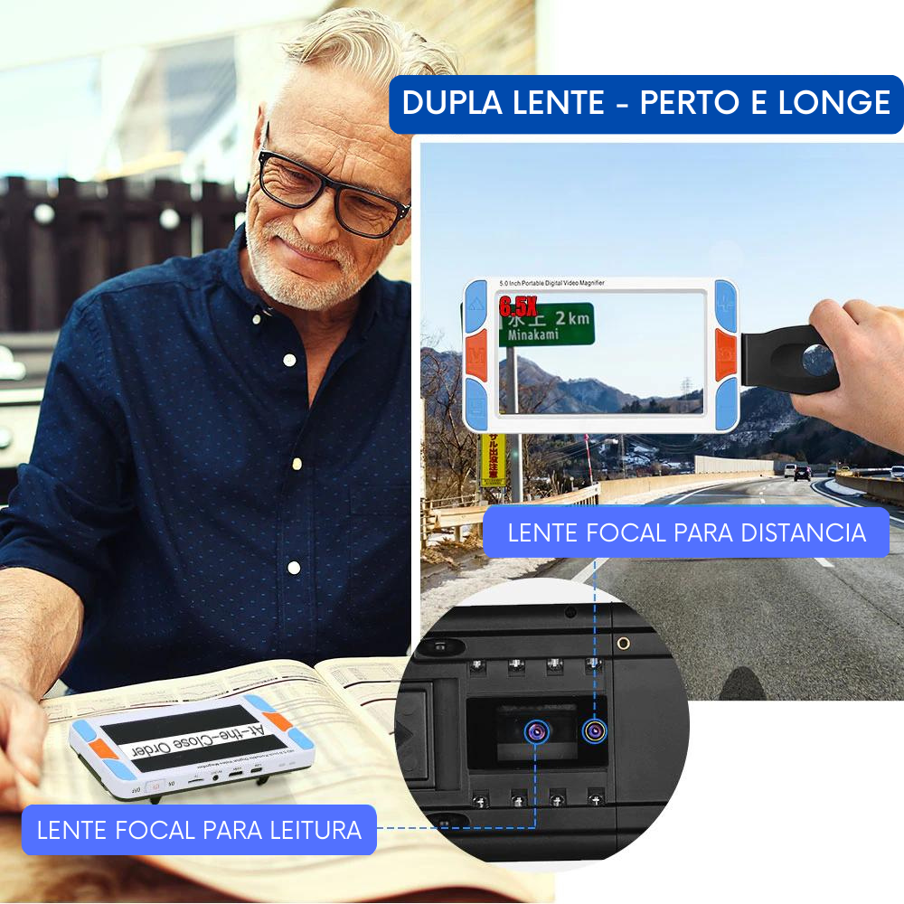 Lupa Eletrônica Portátil Tela LCD 5,0" HD Colorida LUPA5BR
