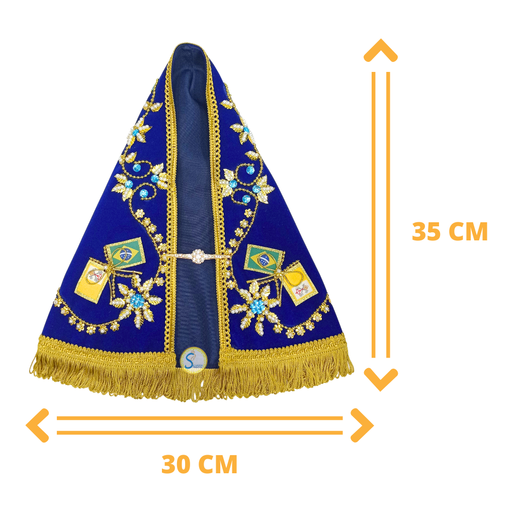 Manto Nossa Senhora Aparecida 40 cm - Modelo Luxo Azul Royal