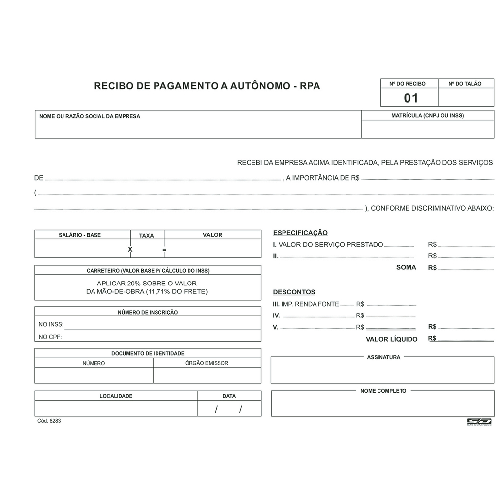 Recibo Pagamento Autônomo - RPA - Ideia Papelaria