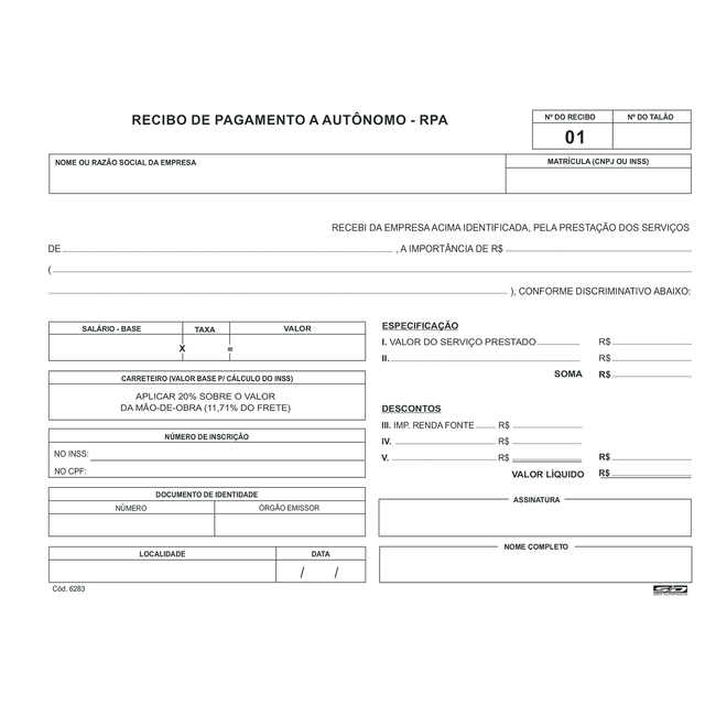 Recibo Pagamento Autônomo - RPA - Ideia Papelaria