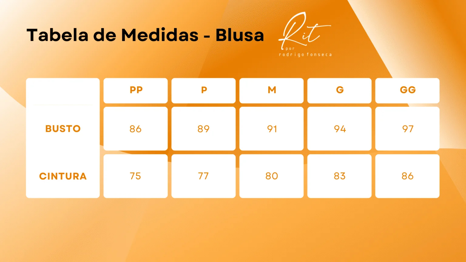 Guia de Medidas | Loja Rit By Rodrigo Fonseca