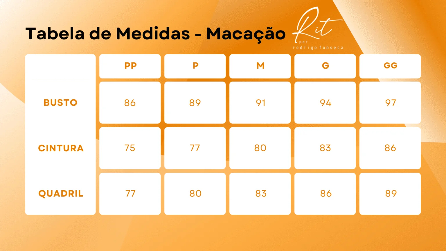 Guia de Medidas | Loja Rit By Rodrigo Fonseca