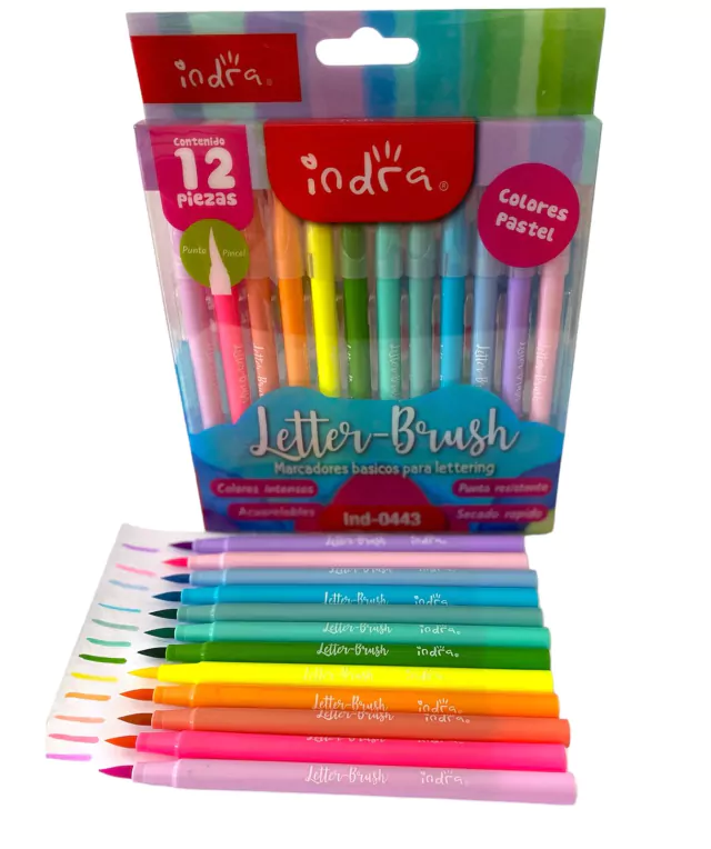PLUMONES LETTER BRUSH PARA LETTERING INDRA MOD. 0443 C.12 PZAS