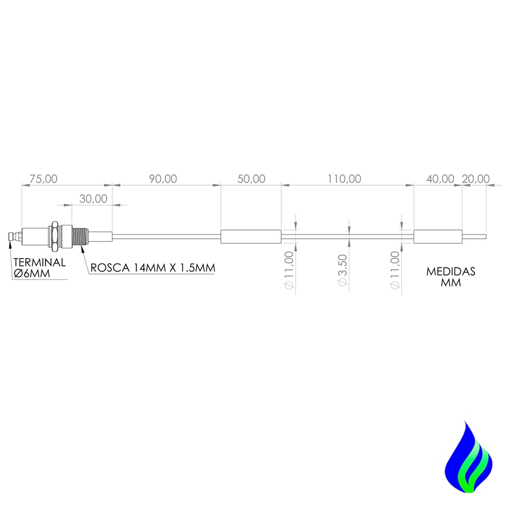 CER14A50-30 Electrodo Bujía De Ignición O Sensor De Llama para quema