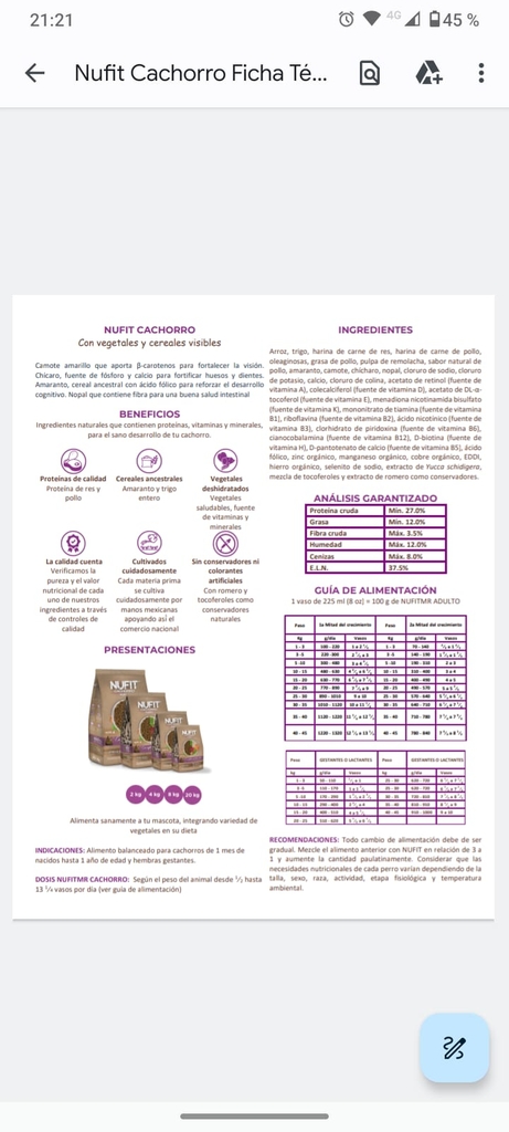 Alimento en croquetas para perro cachorro NUFIT by NUPEC