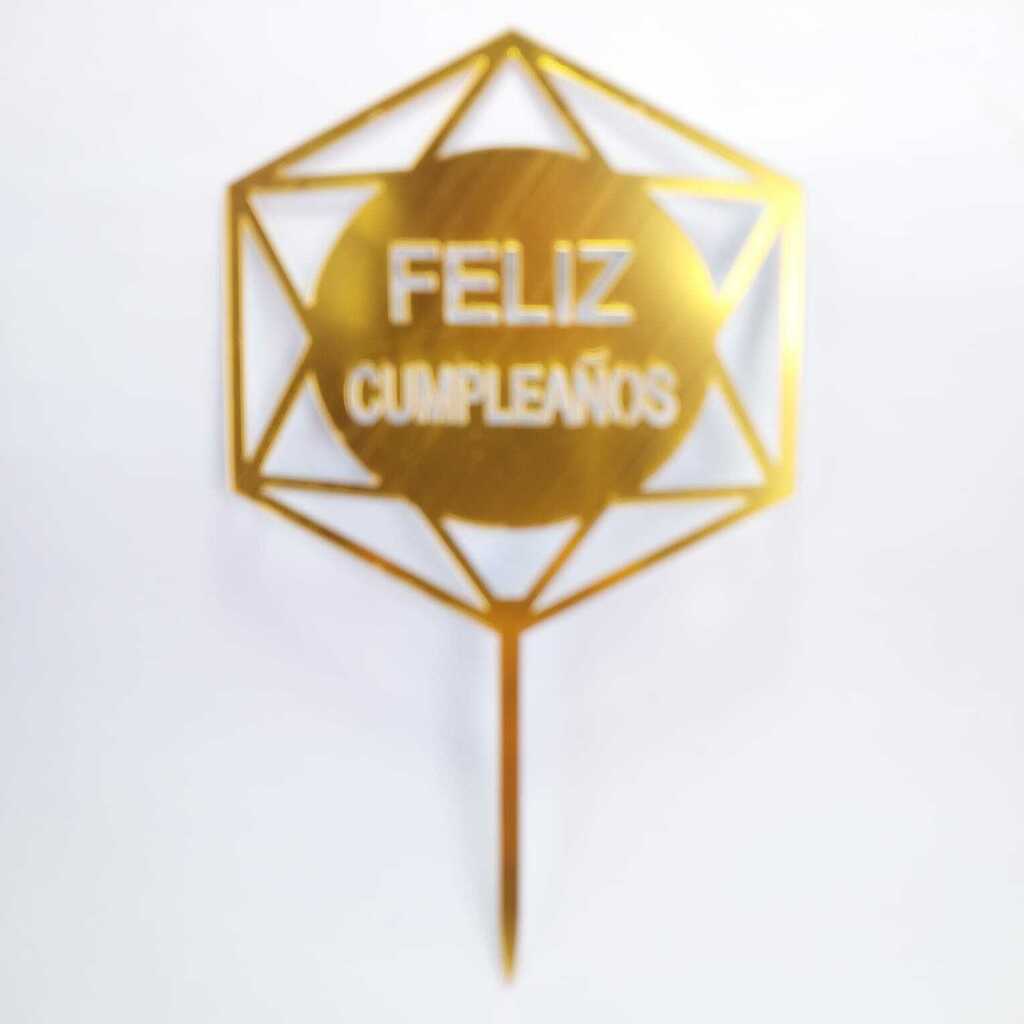 Topper Feliz Cumpleaños Hexagonal con Círculo