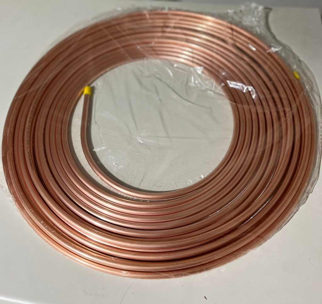 Tubo de cobre flexível tipo panqueca com 15 metros