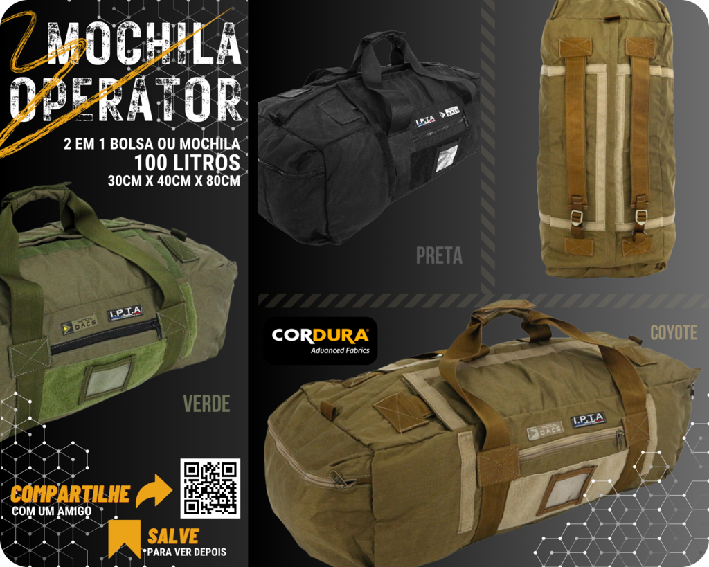 Mochila OPERATOR DACS projetada por Alexandre Vigier toda em Cordura
